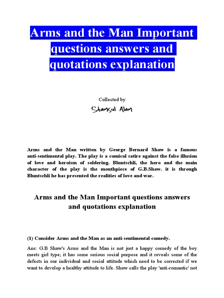 Arms and The Man Important Questions Answers and Quotations Explanation ...