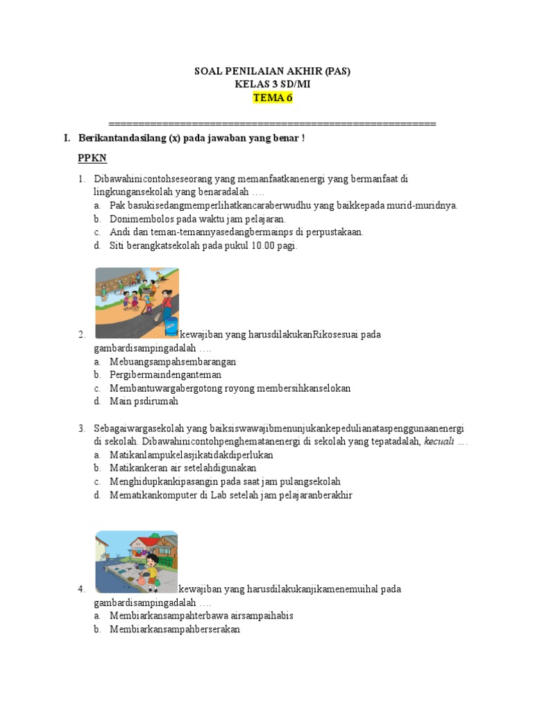 Soal UAS-PAS Kelas 3 Tema 6 - Kamimadrasah | PDF