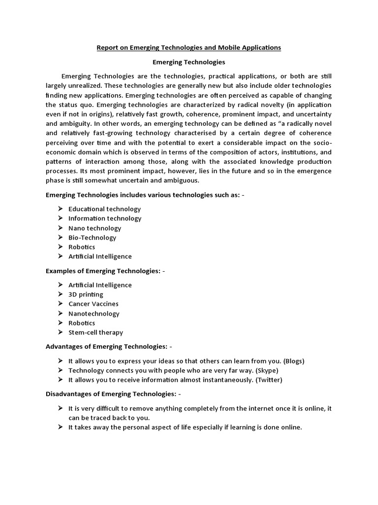 Report On Emerging Technologies And Mobile Applications Pdf