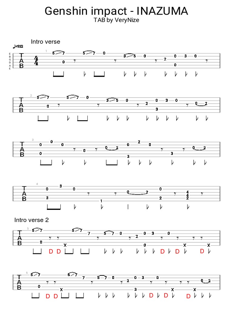 Genshin Impact Inazuma Guitar Tabs | PDF