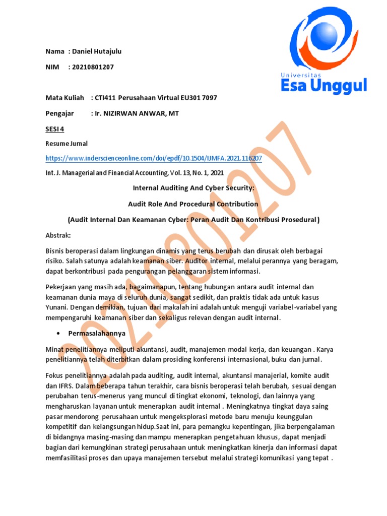 Peran Audit Internal dalam Keamanan Siber | PDF