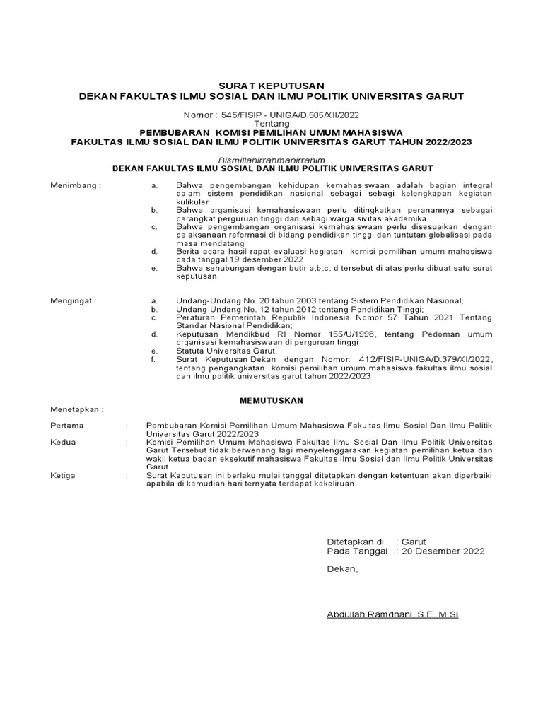 SK Pembubaran Komisi Pemilihan Umum 2022 | PDF