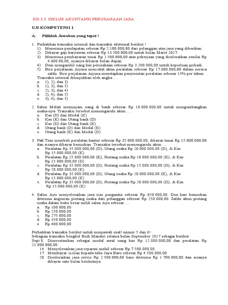 Soal Kd. 3.3 Siklus Akuntansi Perusahaan Jasa | PDF