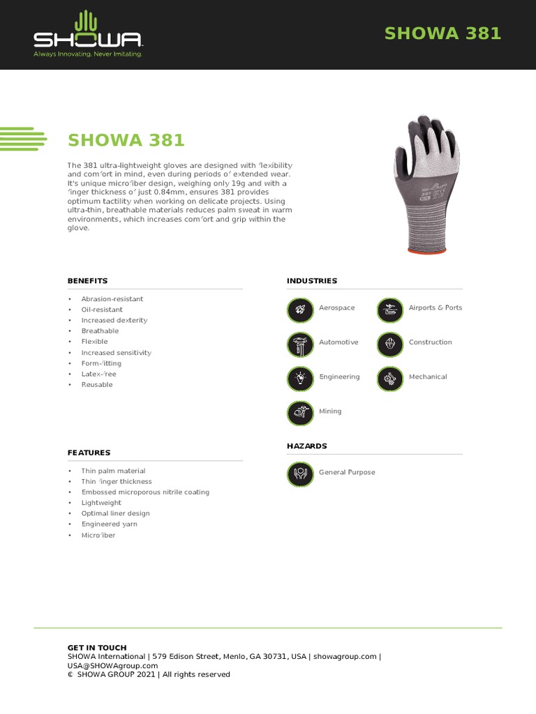 Ficha Tecnica Guante Showa | PDF | Glove