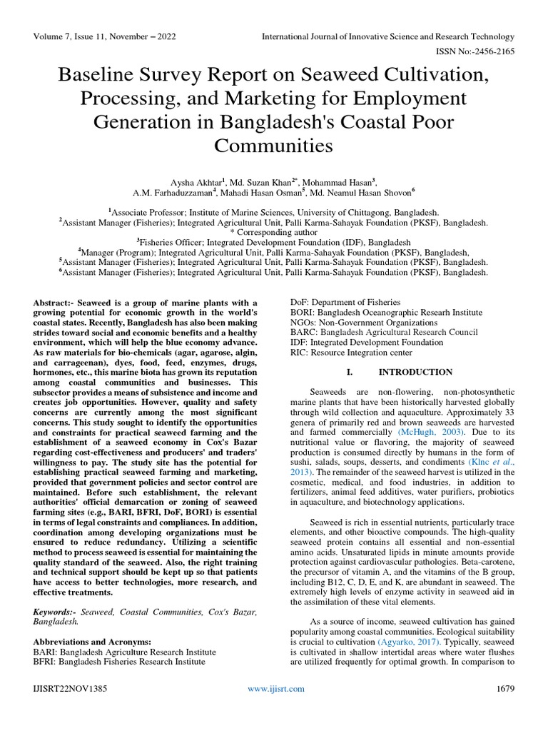 Baseline Survey Report On Seaweed Cultivation, Processing, and Marketing For Employment ...