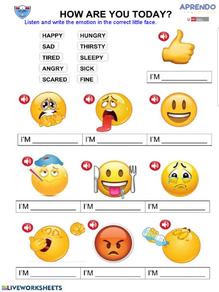 Listen and Write The Emotion in The Correct Little Face | PDF