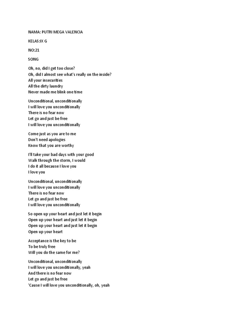 Unconditional Love Song Lyrics | PDF