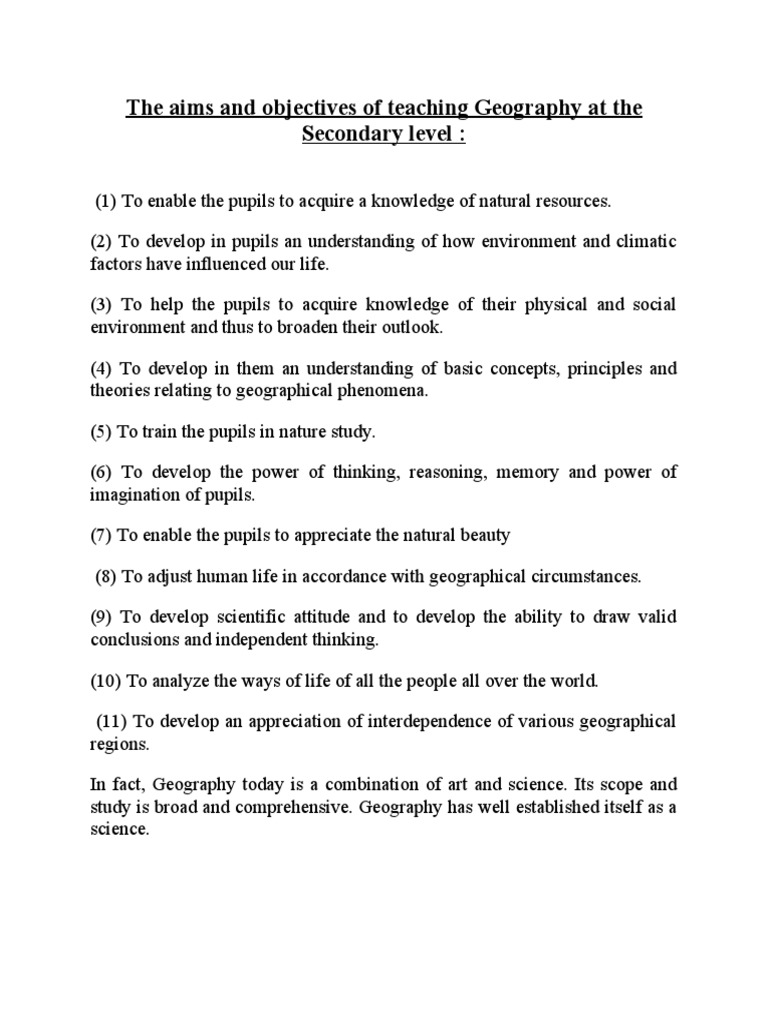 The Aims and Objectives of Teaching Geography and Political Science at ...