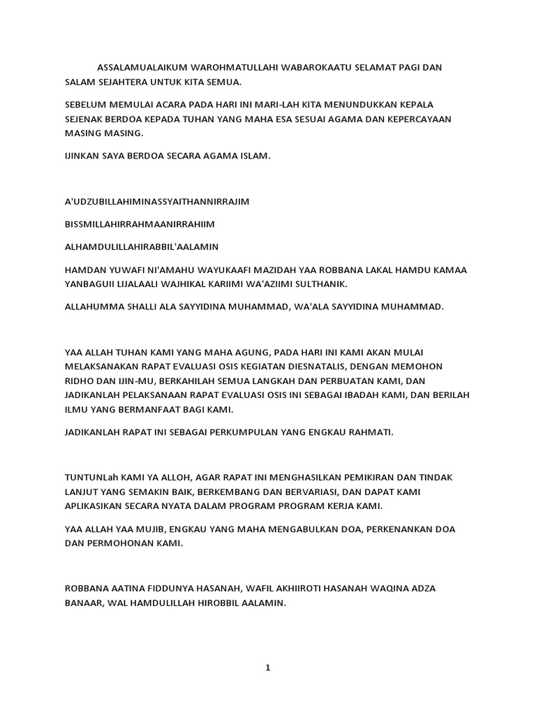 Doa Rapat Evaluasi | PDF