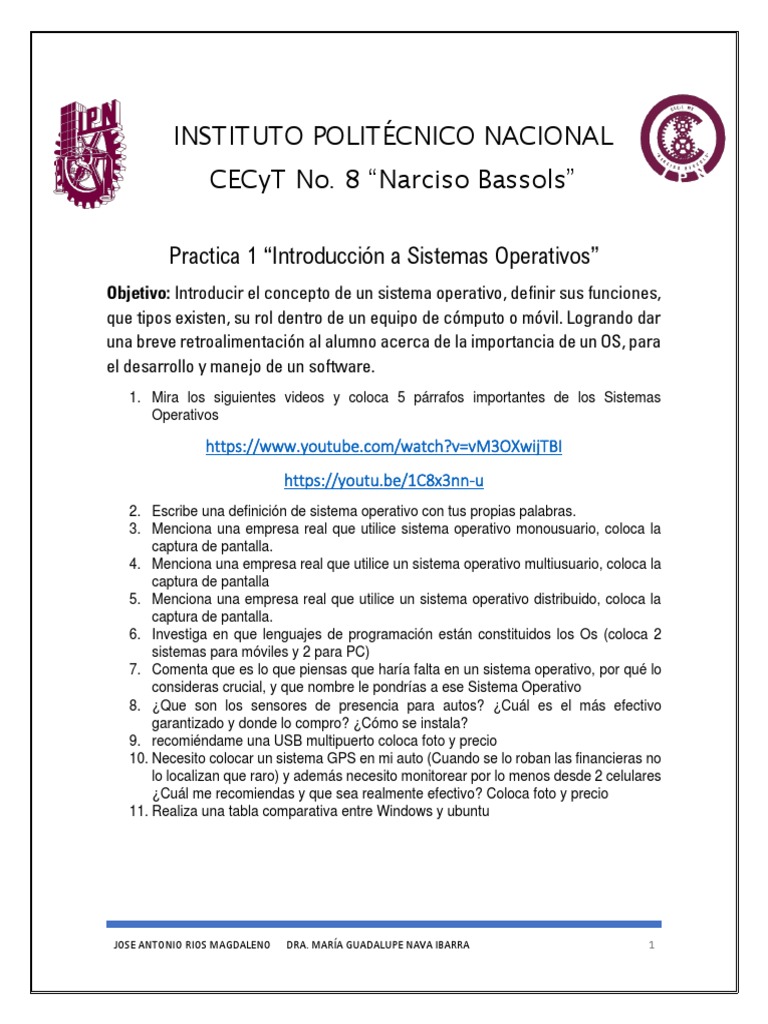 Práctica No 1 Introducción A Los Sistemas Operativos | PDF Práctica No 1 Introducción A Los Sistemas Operativos | PDF