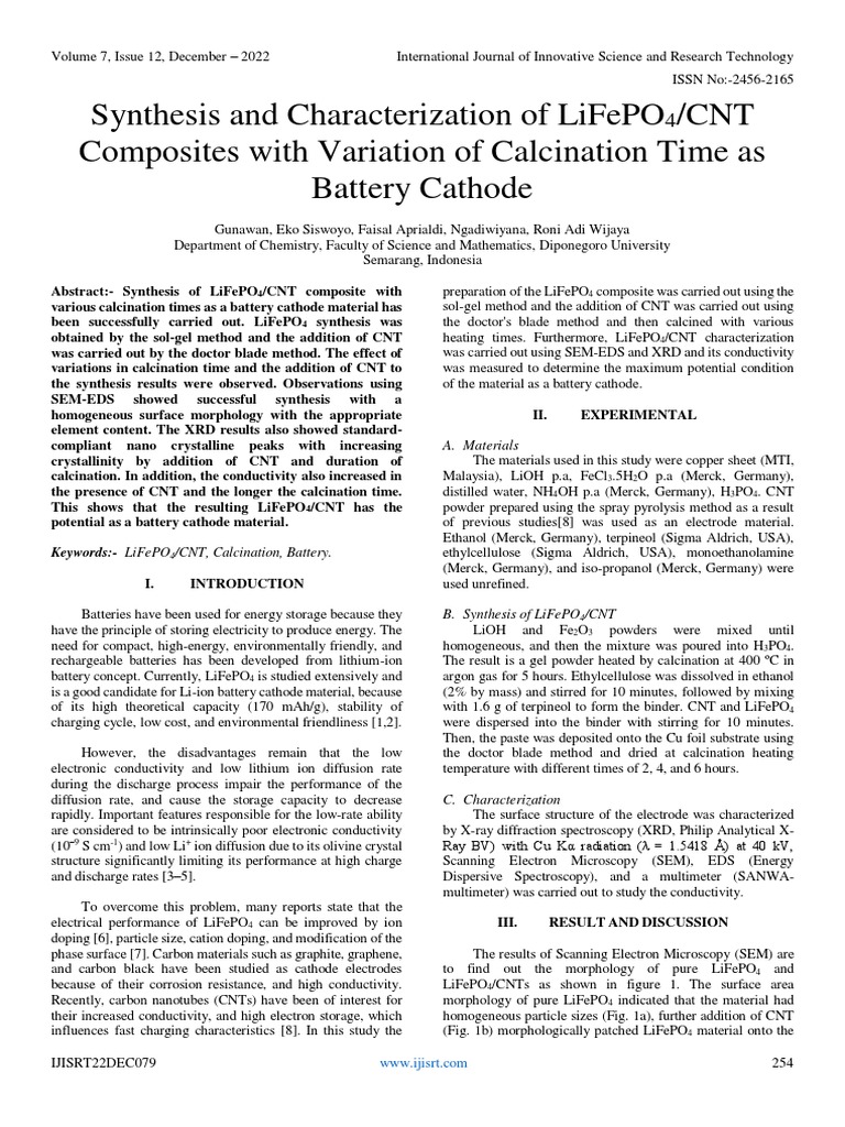 Synthesis and Characterization of LiFePO4CNT Composites With Variation ...
