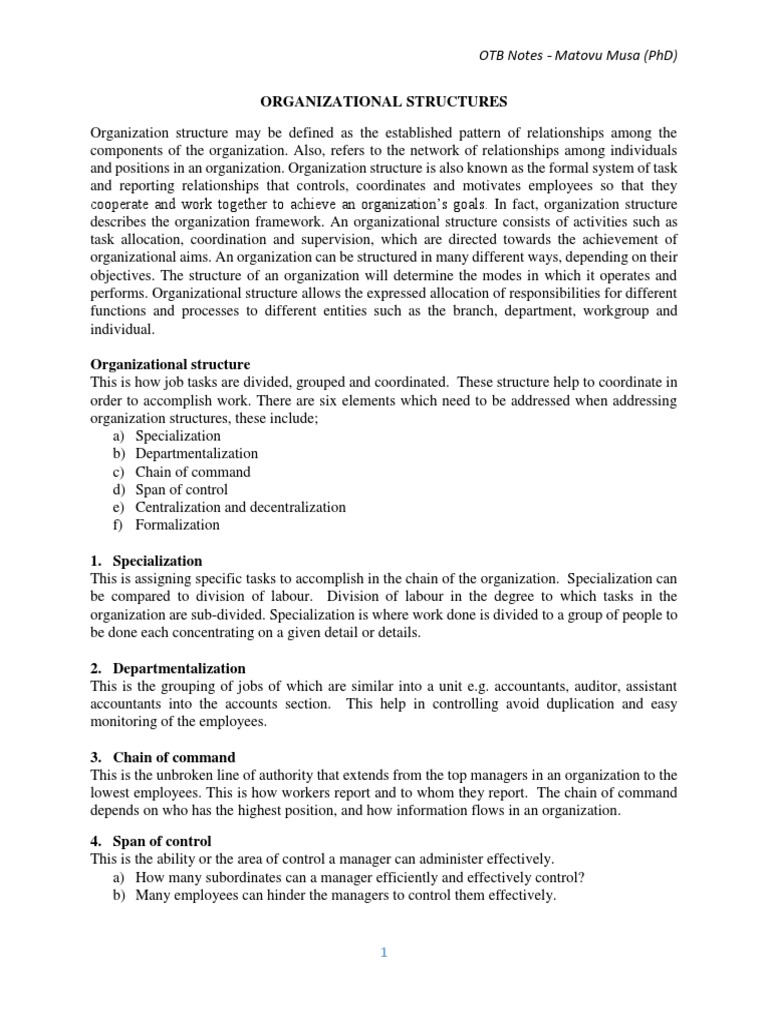 OTB - Lecture Notes 5 - Organizational Structure - New | PDF ...