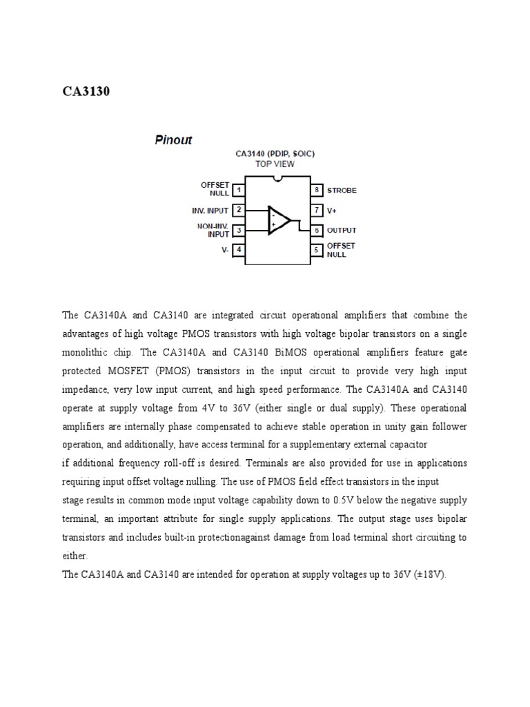 CA3140 | PDF | Amplifier | Operational Amplifier