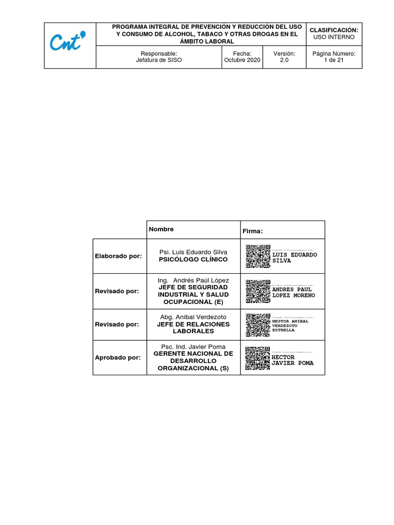 Programa para Prevencion de Uso de Drogas en El Ambiente Laboral | PDF | La dependencia de ...