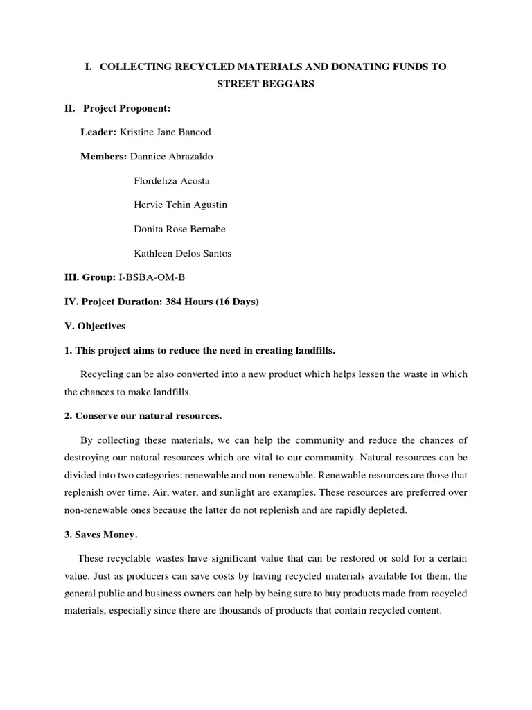 Project Proposal-Final | PDF | Recycling | Waste
