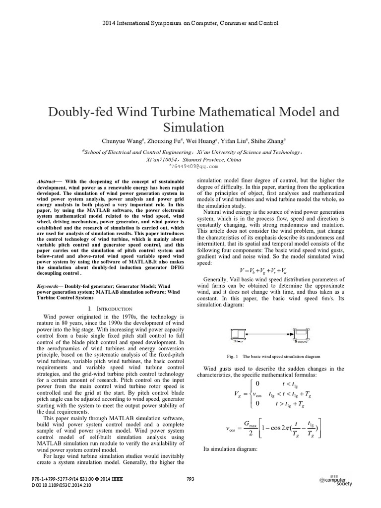 Doubly-Fed Wind Turbine Mathematical Model and Simulation | PDF | Wind Power | Turbine