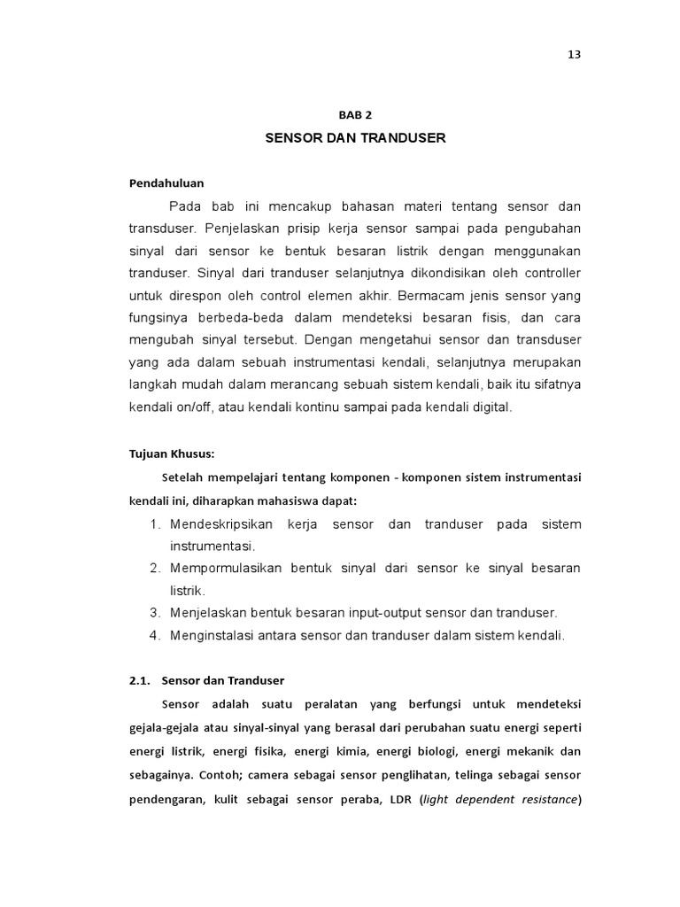 Bab 2 Sensor Dan Tranduser | PDF