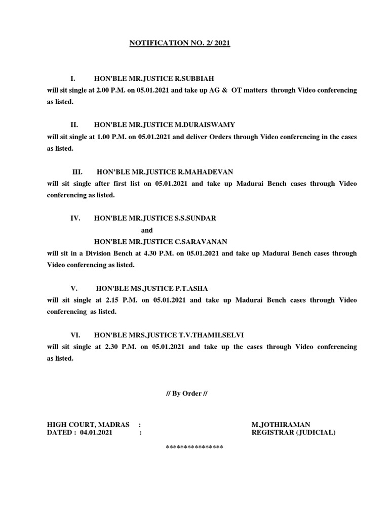 Court Video Conferencing Notice | PDF | Finance & Money Management