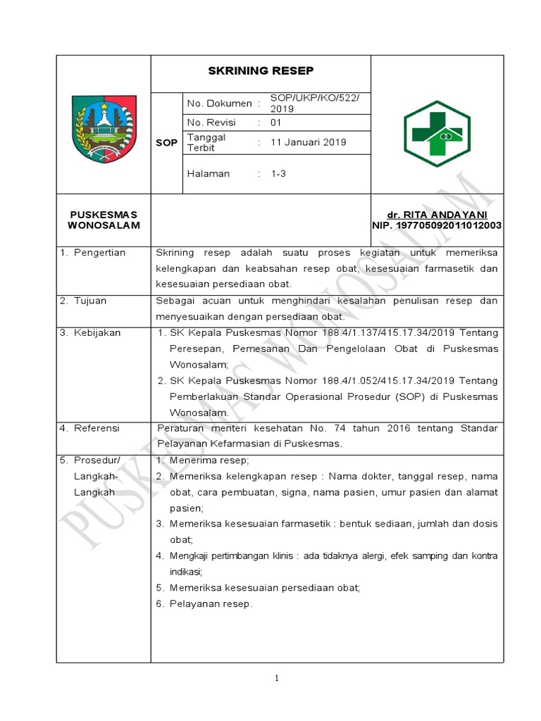 Sop Skrining Resep | PDF