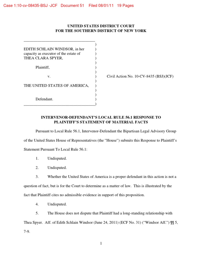 Windsor v. USA: Local Rule 56.1 Response | PDF | Homosexuality ...