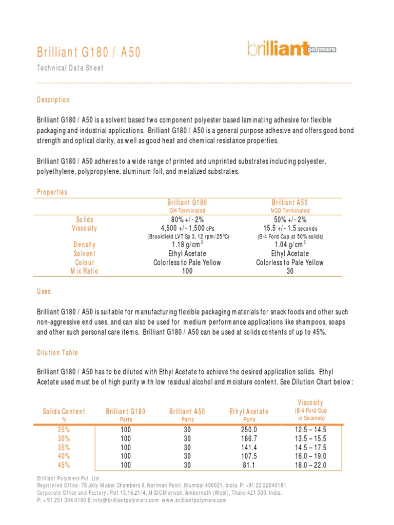 TDS Brilliant G180-A50 | PDF | Adhesive | Solid