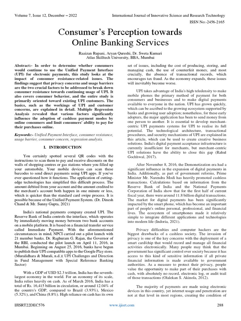 Consumer's Perception Towards Online Banking Services | PDF | Banks | Online Banking