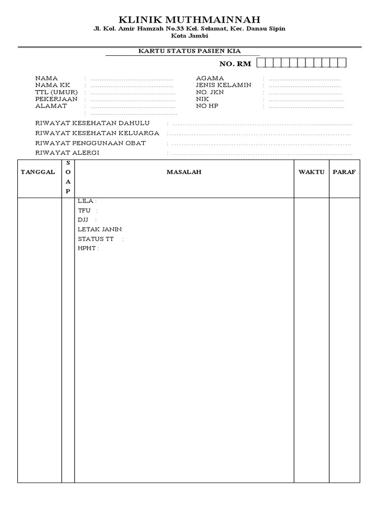 Format Rekam Medis Kia | PDF