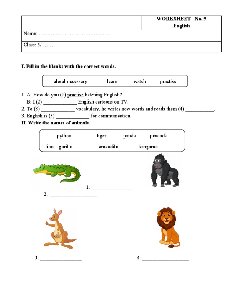 Class 5 English Unit 6 Worksheet | PDF