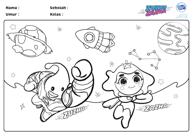 Kelas 1,2,3 - Mewarnai Zuzhu & Zazha (Ukuran A4) | PDF
