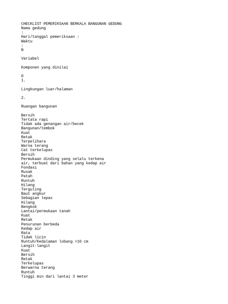 Checklist Pemeriksaan Berkala Bangunan Gedung | PDF