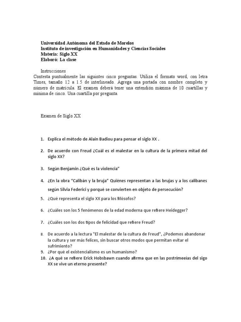 Examen de Filosofía del Siglo XX | PDF