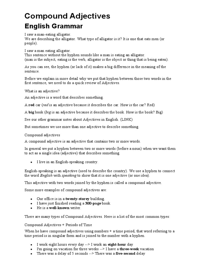 Compound Adjectives | PDF | Adjective | English Language