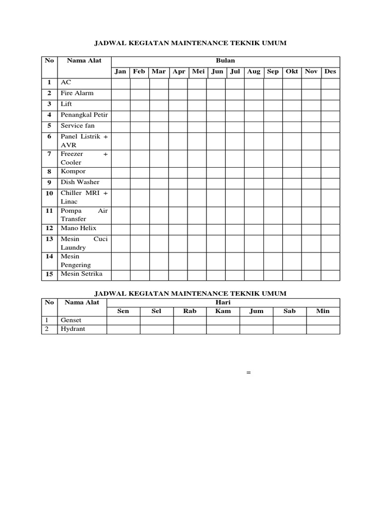 Jadwal Maintenance Mesin Teknik Umum | PDF