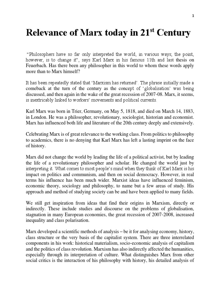 Relevance of Marx Today in 21st Century | PDF | Marxism | Karl Marx
