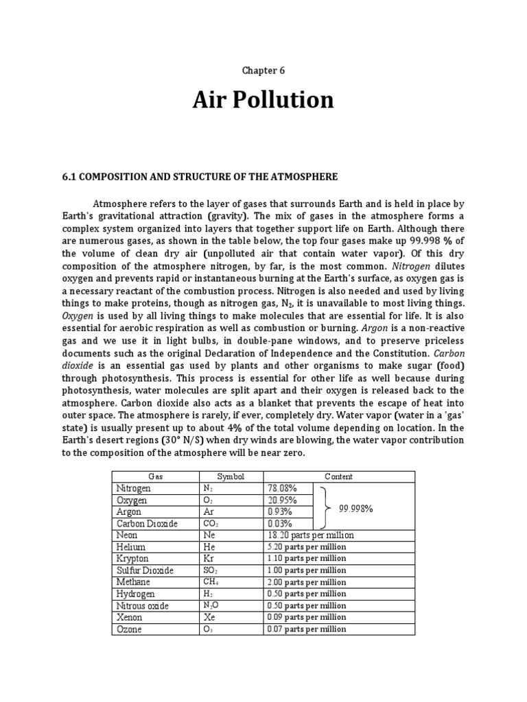 Chapter 6 Air Pollution | PDF | Ozone Depletion | Clean Air Act (United ...