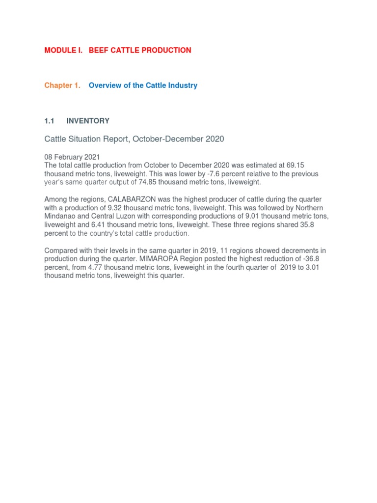Module I. Beef Cattle Production | PDF | Cattle | Calf