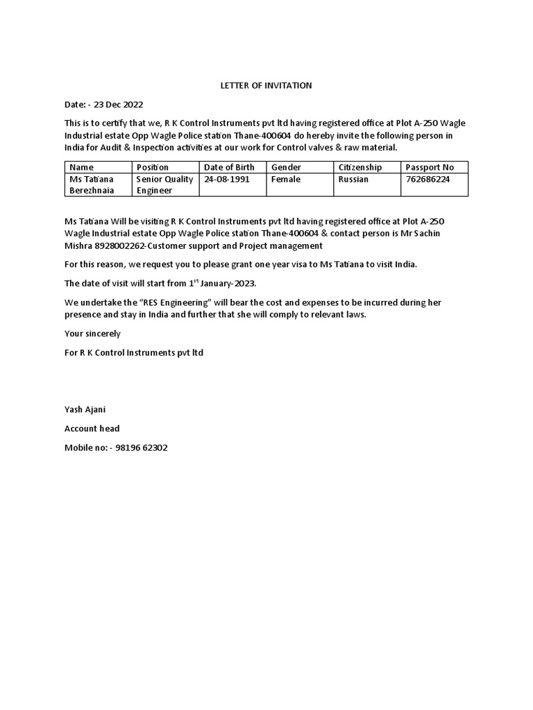 Invitation for Audit & Inspection Visit | PDF | Finance & Money ...