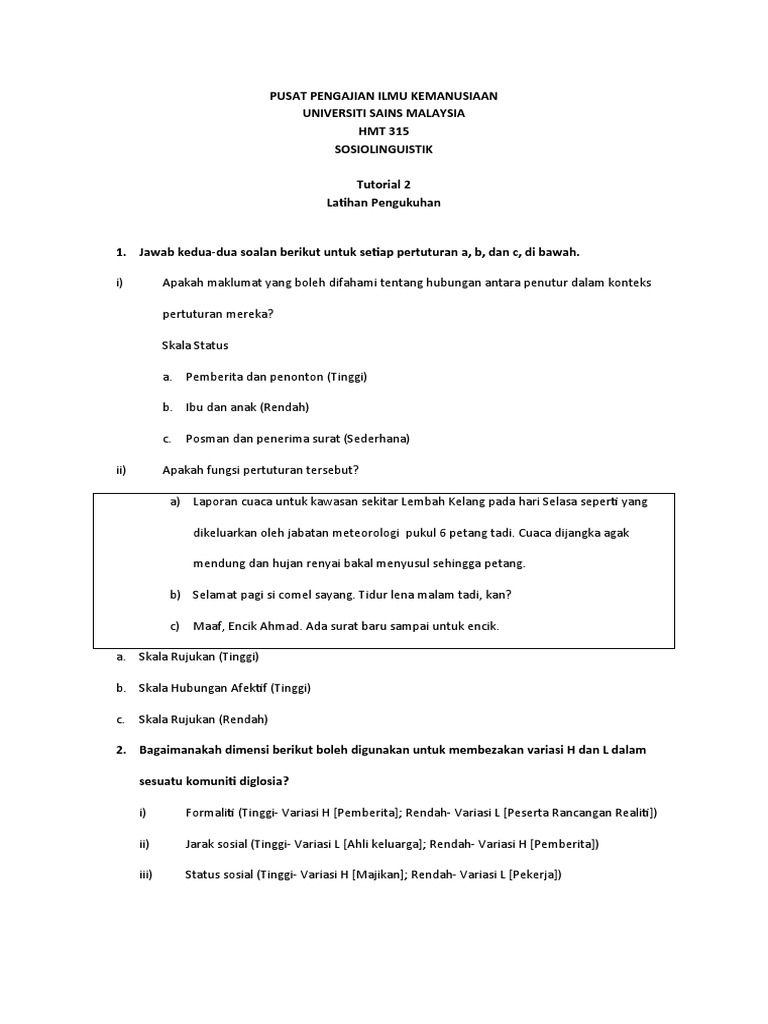 HMT 315 Tutorial Minggu 2 | PDF