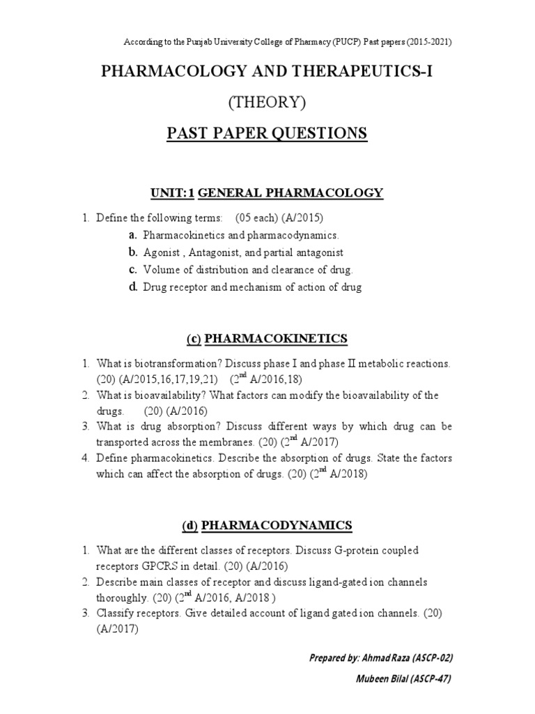 Pharmacology Questions | PDF | Pharmacology | Receptor (Biochemistry)