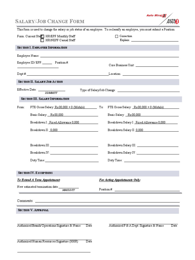 Salary-Job Change Form | PDF