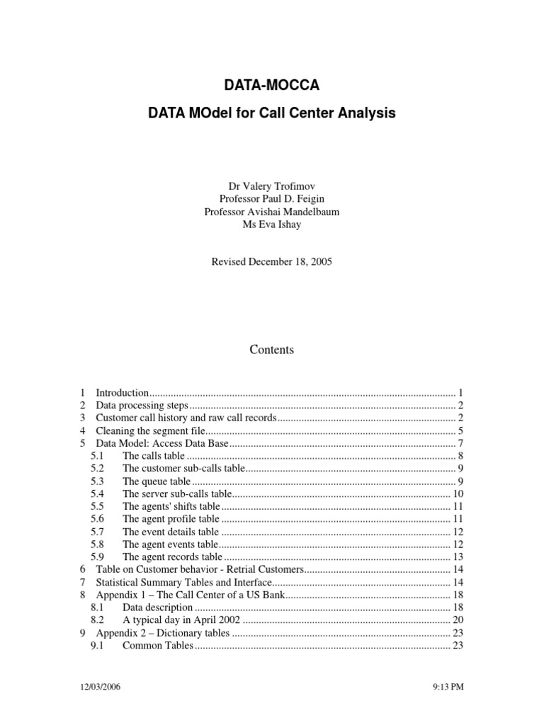 Data Model For Call Center Analysis | Download Free PDF | Databases ...