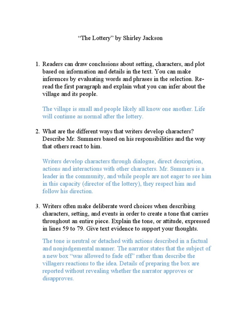 Analyzing Characters in "The Lottery" | PDF | Narration | Cognitive Science