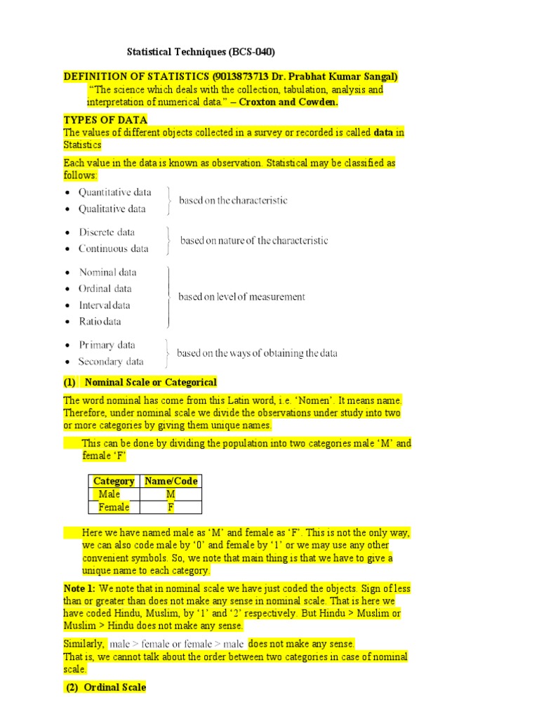 BCA Notes Final | PDF | Level Of Measurement | Mean