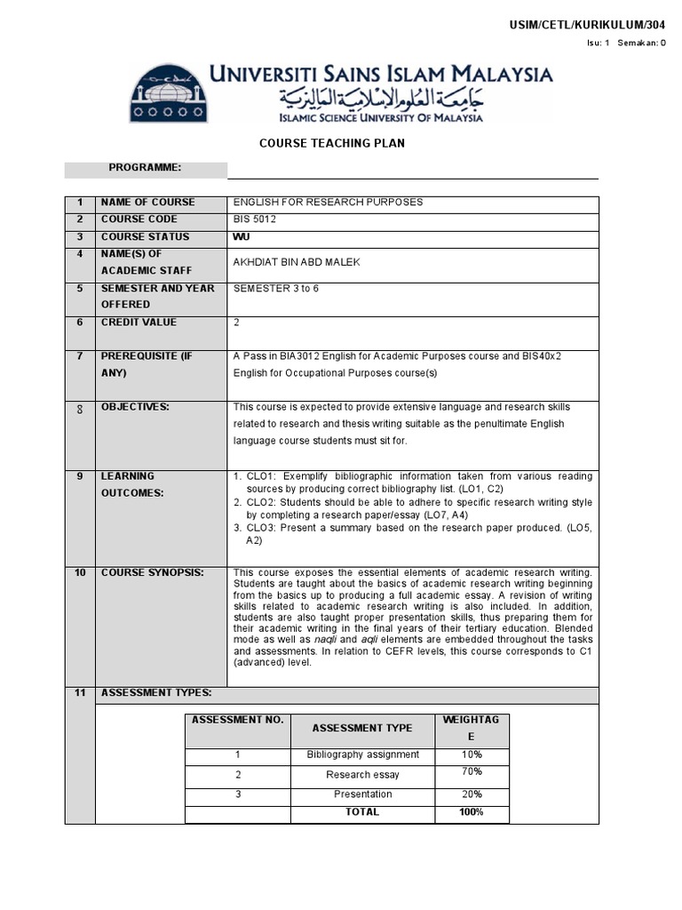 Course Teaching Plan | PDF | Thesis | Essays