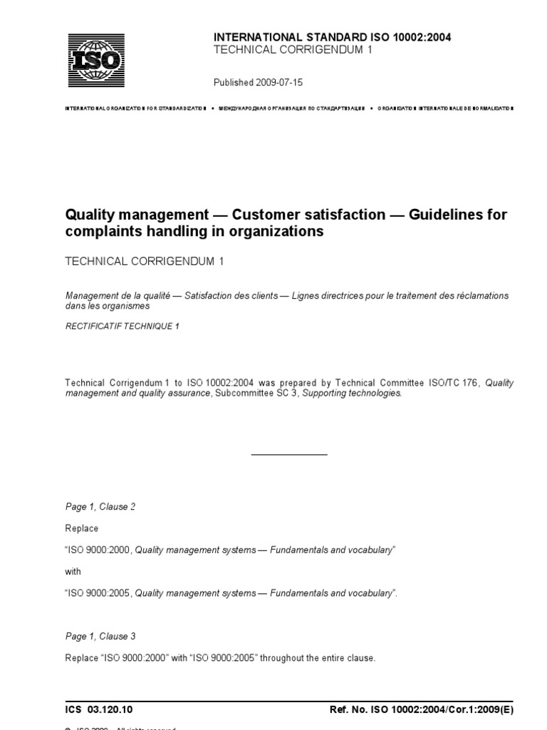 ISO 10002 2004 Cor 1 2009 (E) - Character PDF Document | PDF ...