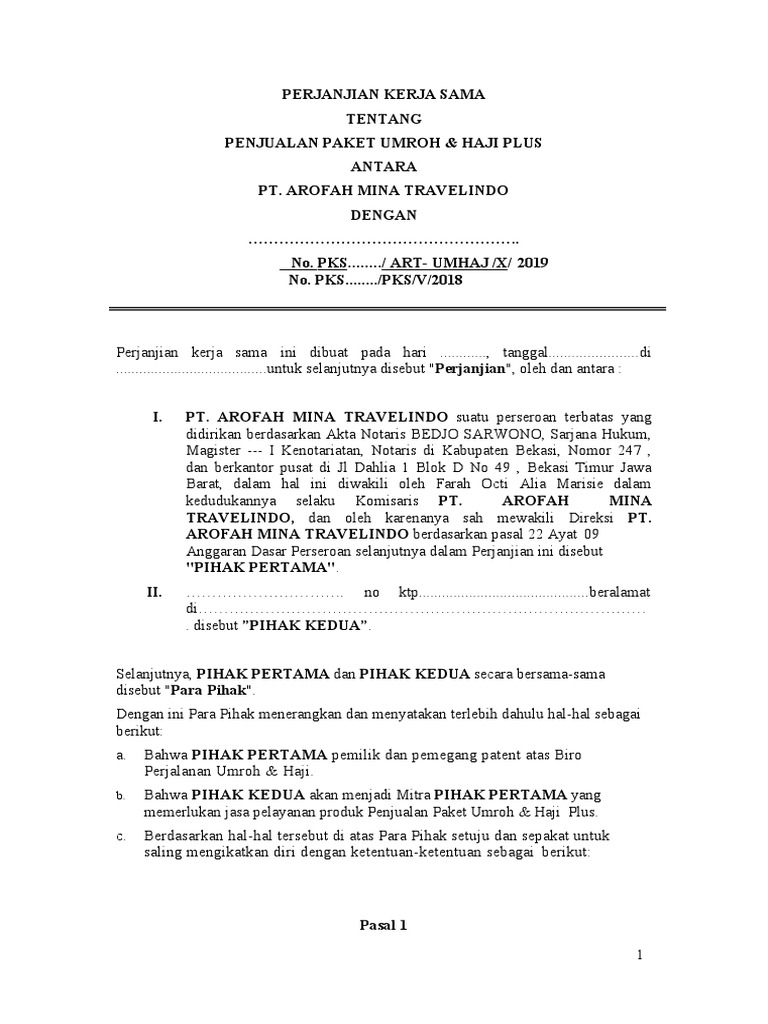 Contoh MOU Kerjasama Travel | PDF