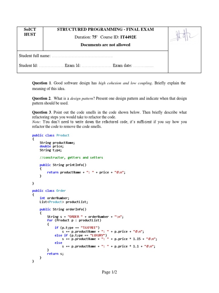 Structured Programming Exam 20211 | PDF