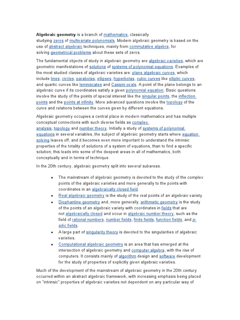 Algebraic Geometry Is A Branch of | PDF | Algebraic Geometry | Equations