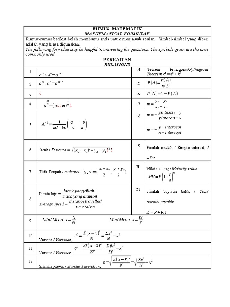 Formula Math SPM | PDF | Area | Elementary Mathematics