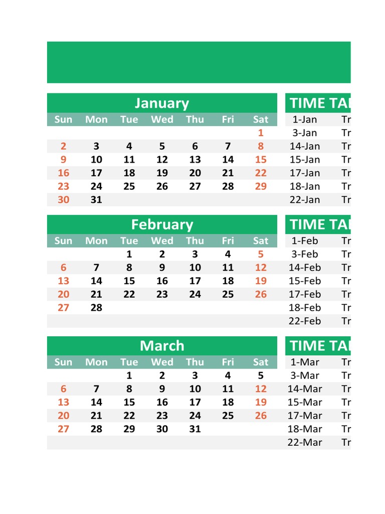 2022 Green Calendar With Timetable1 | PDF